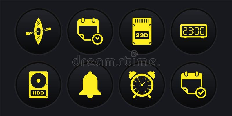 Set Hard Disk Drive HDD, Digital Alarm Clock, Ringing Bell, Alarm, SSD ...
