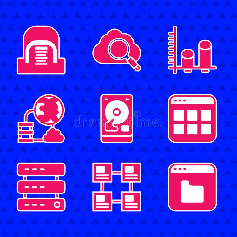 Set Hard Disk Drive HDD, Hierarchy Organogram Chart, Browser Files, Server, Data, Web Hosting ...