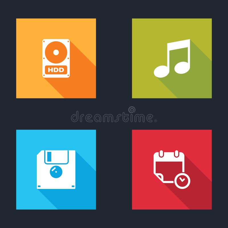 Set Hard Disk Drive HDD, Music Note, Tone, Floppy and Calendar and ...