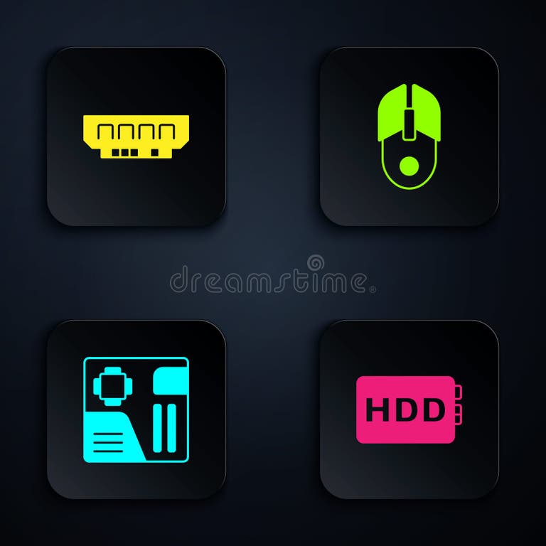 Set Hard Disk Drive HDD, RAM, Random Access Memory, Motherboard Digital ...
