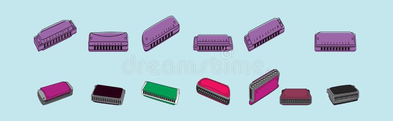 Set of Harmonica. Cartoon Icon Design Template with Various Models ...