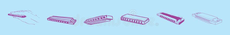 Set of Harmonica Cartoon Icon Design Template with Various Models ...