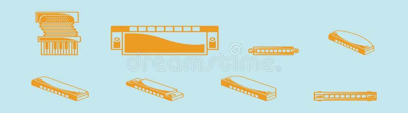 Set of Harmonica Cartoon Icon Design Template with Various Models ...