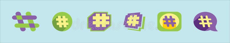 Set of Hash Tag Cartoon Icon Design Template with Various Models ...