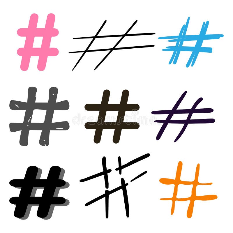Set of Hashtags Icon. Hand Drawn Hashtags Vector Illustration Stock ...