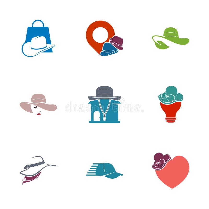 Set of Hat Logo Design Vector Illustration, Creative Hat Logo Design ...