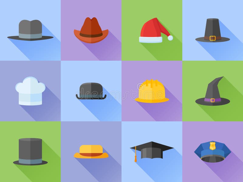 Set of Hats Flat Style Icons. Vector Illustration. Stock Vector ...