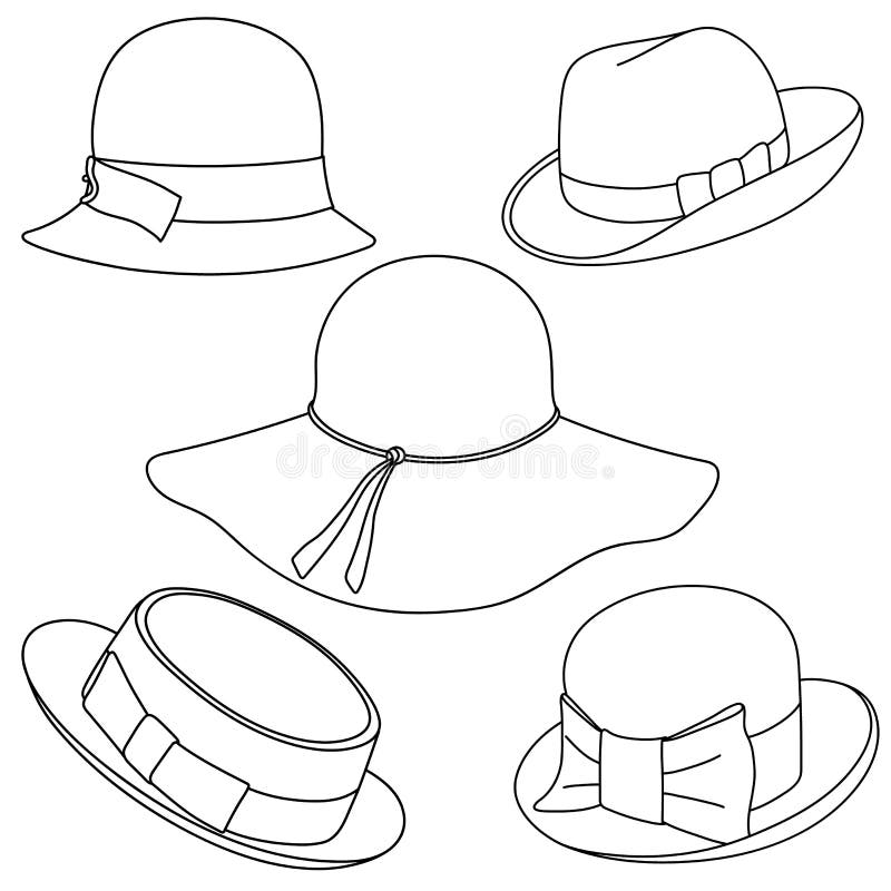Lots of Hats Line Style Drawing 02 Stock Illustration - Illustration of ...