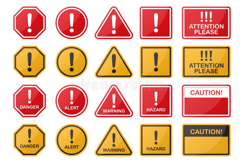 Set of Hazard, Danger, Caution, Warning Sign in Different Shapes and ...