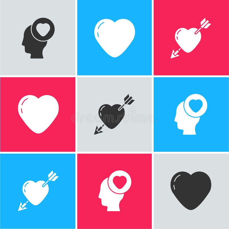 Set Head with Heart, Heart and Amour and Arrow Icon. Vector Stock ...