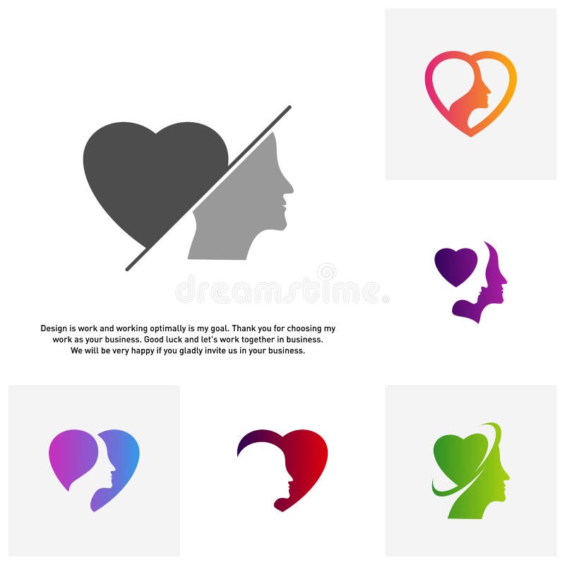 Set of Head Love Logo Vector, Head Intelligence Logo Designs Concept ...