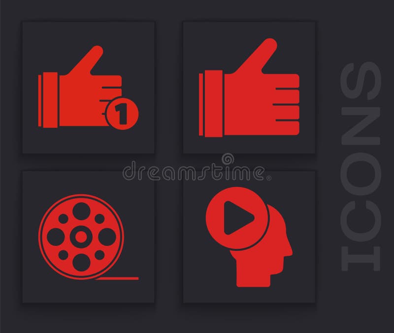 Set Head People with Play Button, Hand Like, Hand Like and Film Reel ...