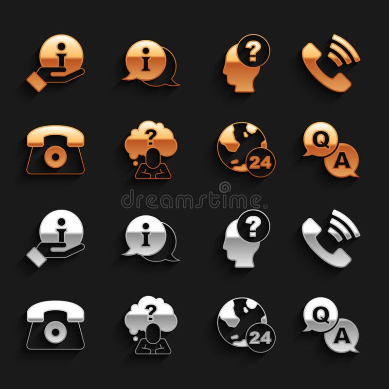 Set Head with Question Mark, Telephone 24 Hours Support, Question and ...
