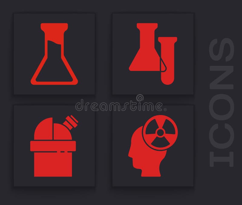 Set Head and Radiation Symbol, Test Tube and Flask, Test Tube and Flask ...