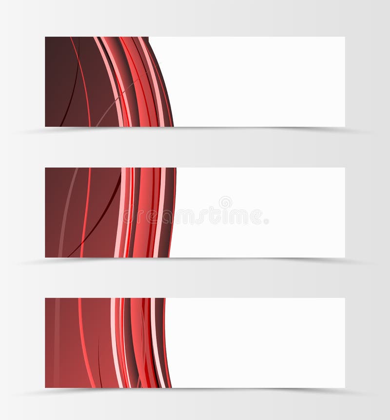 Set of Header Banner Wave Design with Red Lines in Material Design ...