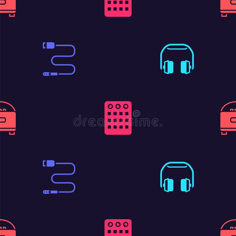Set Headphones, Audio Jack, Drum Machine and Stereo Speaker on Seamless ...