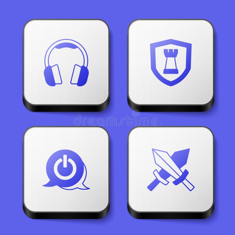 Set Headphones, Chess Shield, Power Button and Sword for Game Icon ...