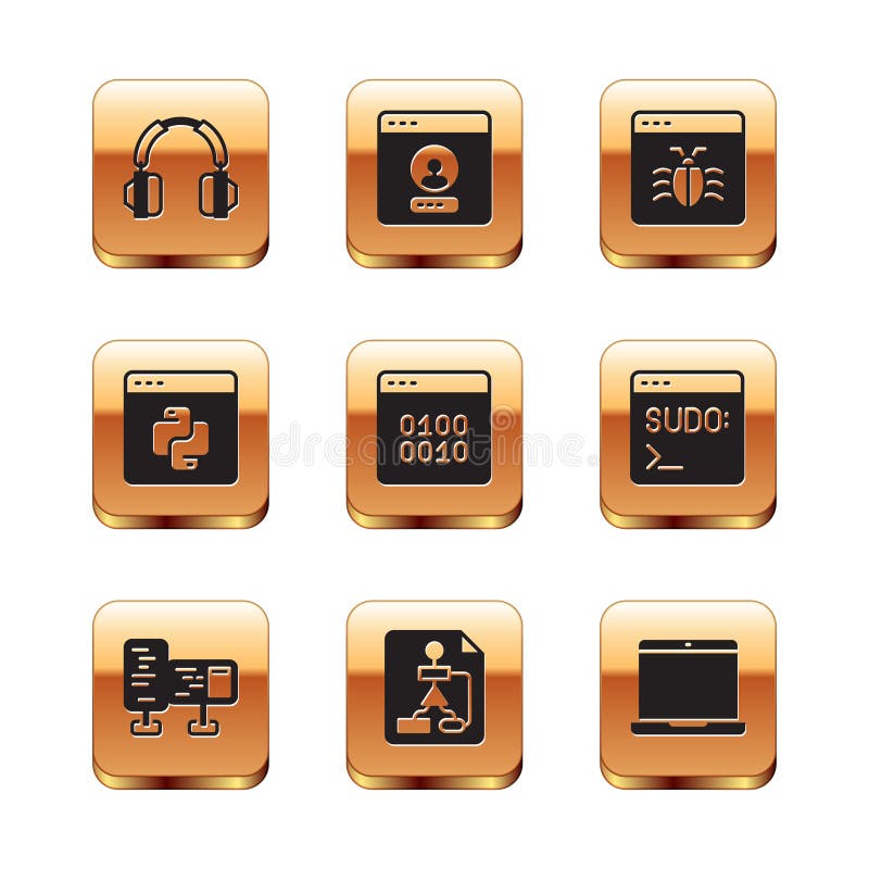 Set Headphones Computer Monitor Screen Flowchart Binary Code Python Programming Language