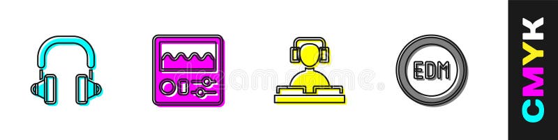 Set Headphones, Drum Machine, DJ Playing Music and EDM Electronic Dance ...