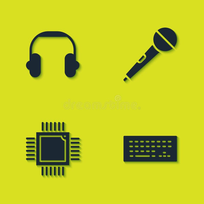 Set Headphones, Keyboard, Processor with Microcircuits CPU and ... Set Headphones, Keyboard, Processor with Microcircuits CPU and ...