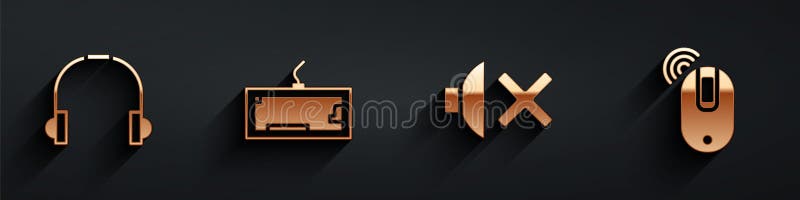 Set Headphones, Keyboard, Speaker Mute and Wireless Computer Mouse Icon ...