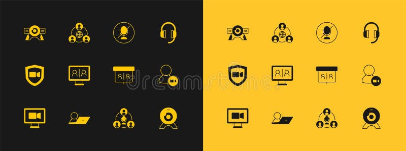 Set Headphones, Video Chat Conference, Meeting, Mute Microphone, Web ...