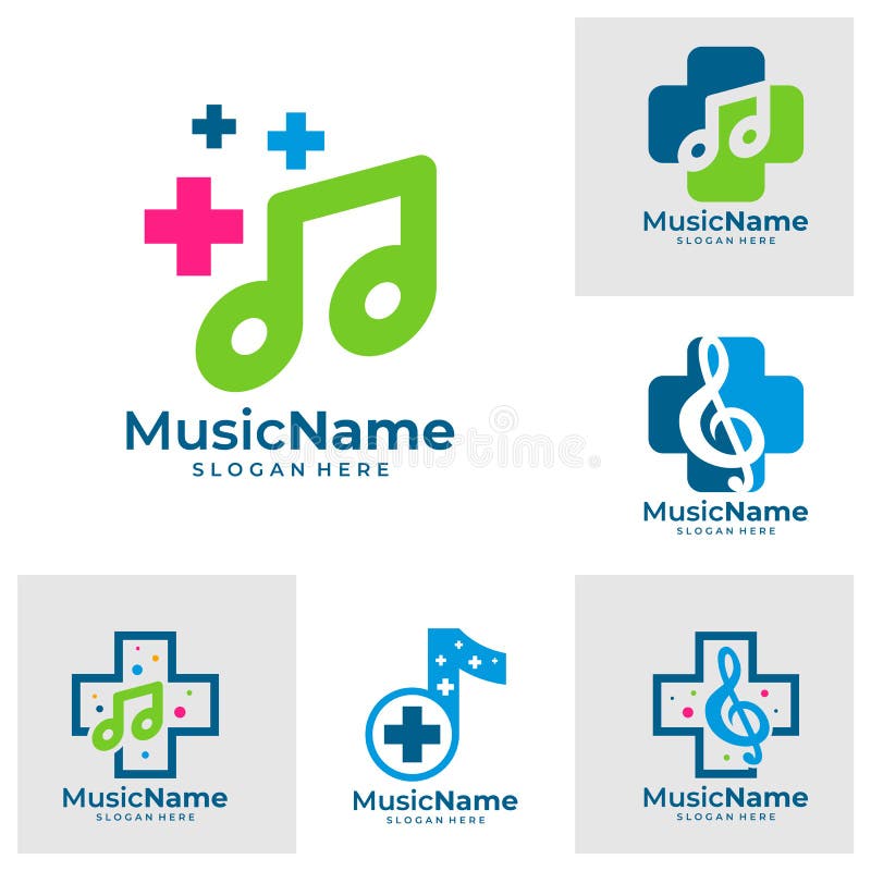 Set of Health Music Logo Vector. Music Plus Logo Design Template Stock ...