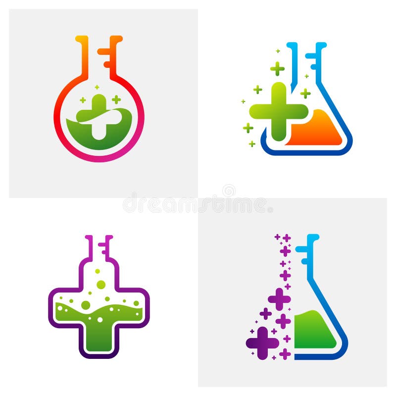 Set of Health Plus with Lab Logo Design Concept Vector Template. Icon ...