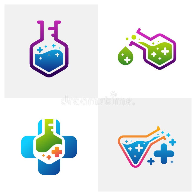 Set of Health Plus with Lab Logo Design Concept Vector Template. Icon ...