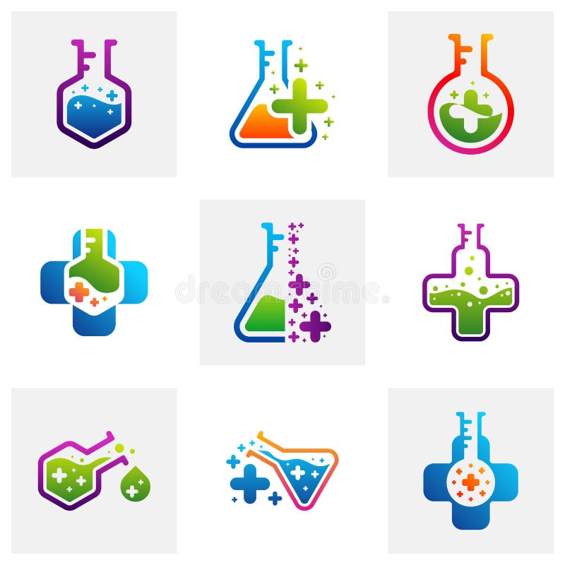 Set of Health Plus with Lab Logo Design Concept Vector Template. Icon ...