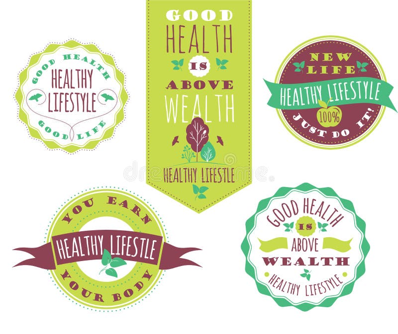 Set of Healthy Lifestyle Labels and Signs with Retro Typography. Stock ...