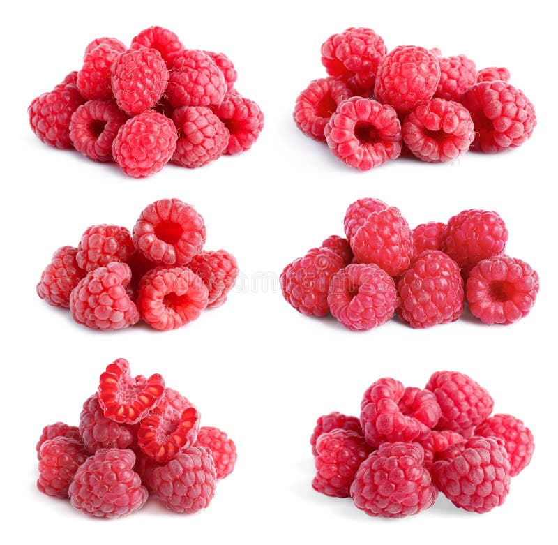 Set with Heaps of Delicious Ripe Raspberries on Background Stock Photo ...