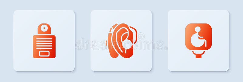 Set Hearing Aid, Intercom and Disabled Wheelchair. White Square Button ...