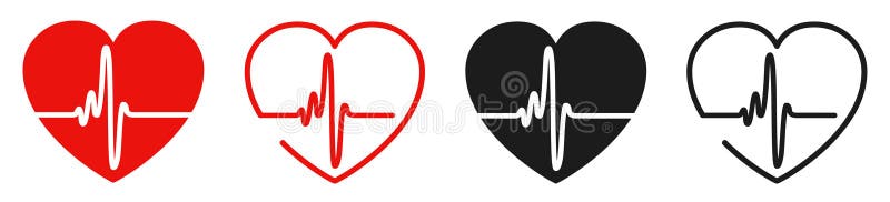 Set Heart Beat Pulse, Pulse One Line, Cardiogram Sign, Heartbeat ...