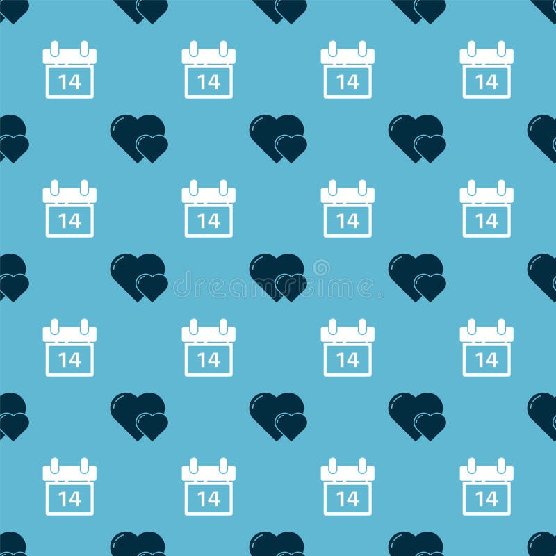 Set Heart and Calendar with February 14 on Seamless Pattern. Vector ...
