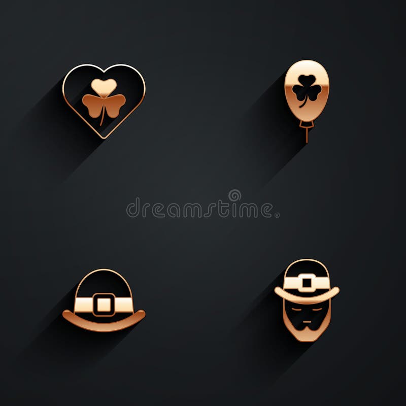 Set Heart with Clover Trefoil Leaf, Balloon, Leprechaun Hat and Icon ...