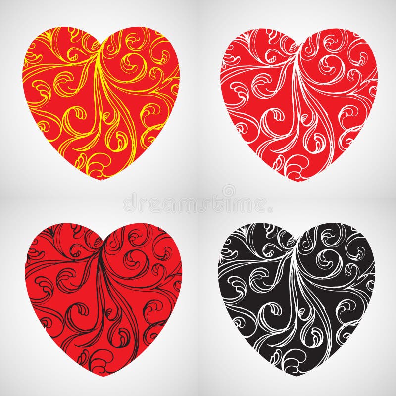 Set of Heart Elements Calligraphic Vintage Design Stock Vector ...