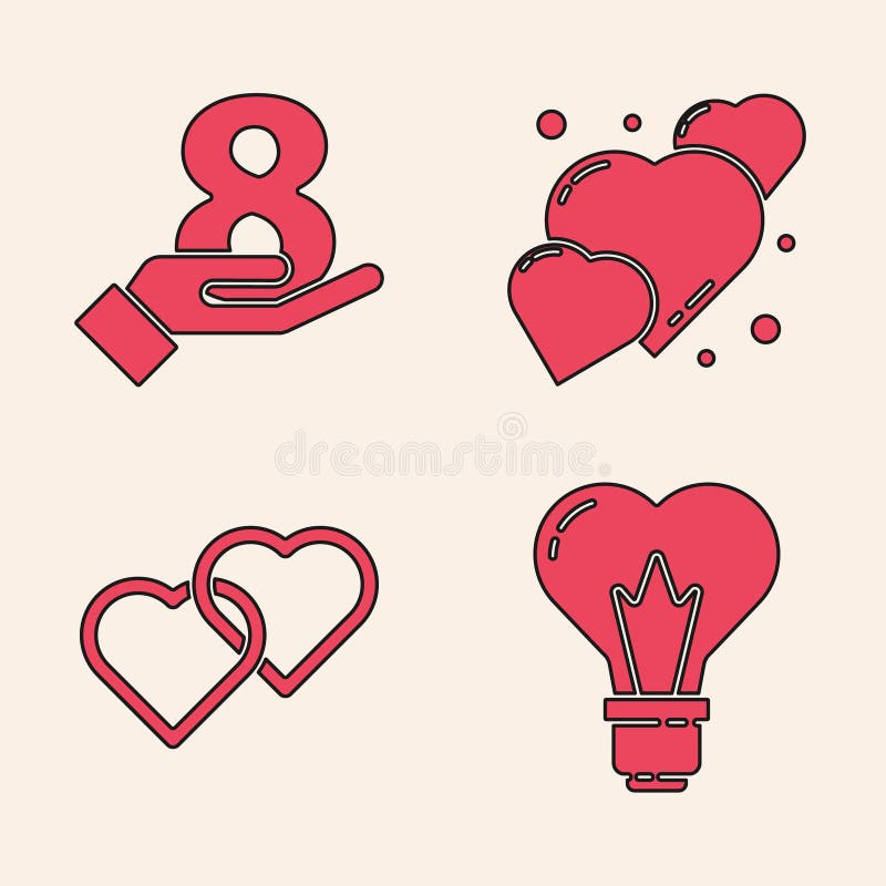 Set Heart Shape in a Light Bulb, 8 March on Hand, Heart and Two Linked ...