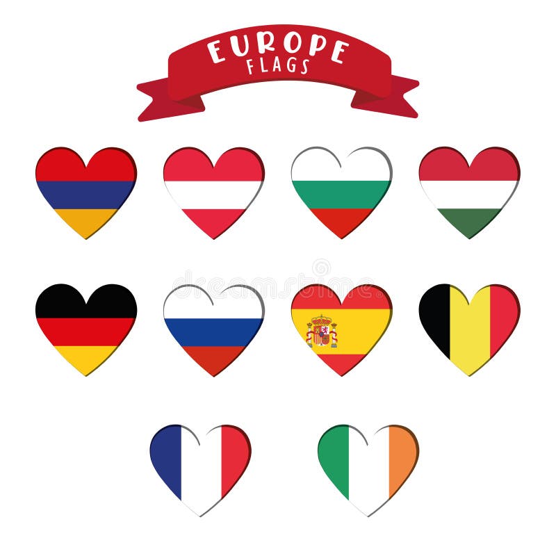 Set of Heart Shapes with Different European Flags Vector Stock Vector ...
