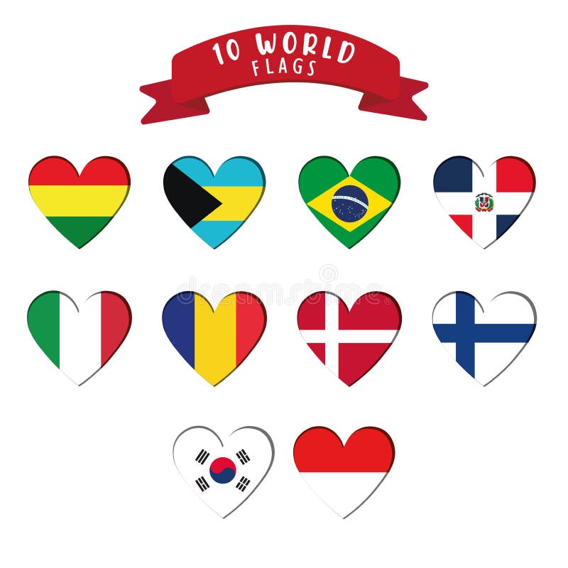 Set of Heart Shapes with Different Flags Vector Stock Vector ...