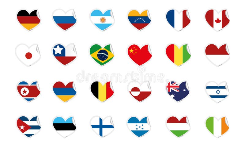 Set of Heart Shapes with Different Flags Vector Stock Vector ...