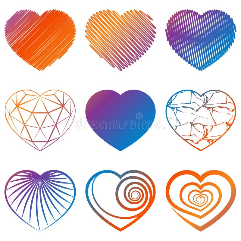 Set of Heart Shapes Icons. Vector Stock Vector - Illustration of ...