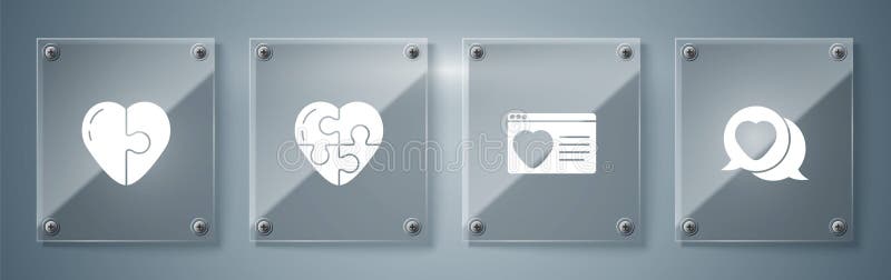 Set Heart in Speech Bubble, Dating App Online, and . Square Glass ...