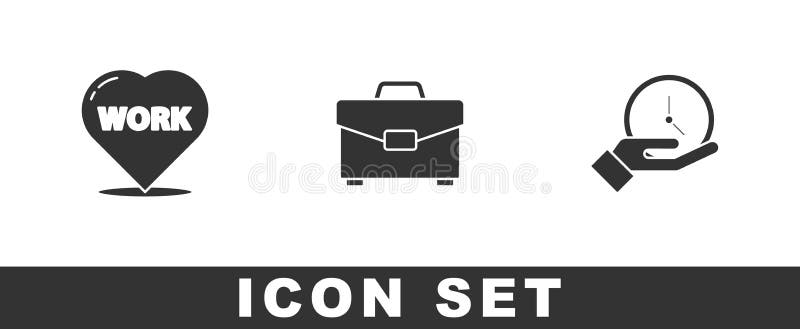 Set Heart with Text Work, Briefcase and Clock Icon. Vector Stock Vector ...