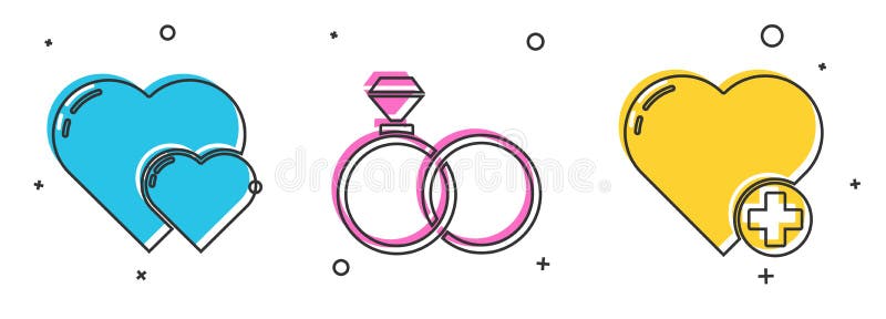 Set Heart, Wedding Rings and Heart Icon. Vector Stock Vector ...