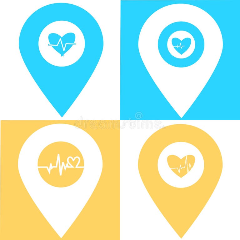 Set of Heartbeat Location Map Pin Icon. Element of Map Point for Mobile ...