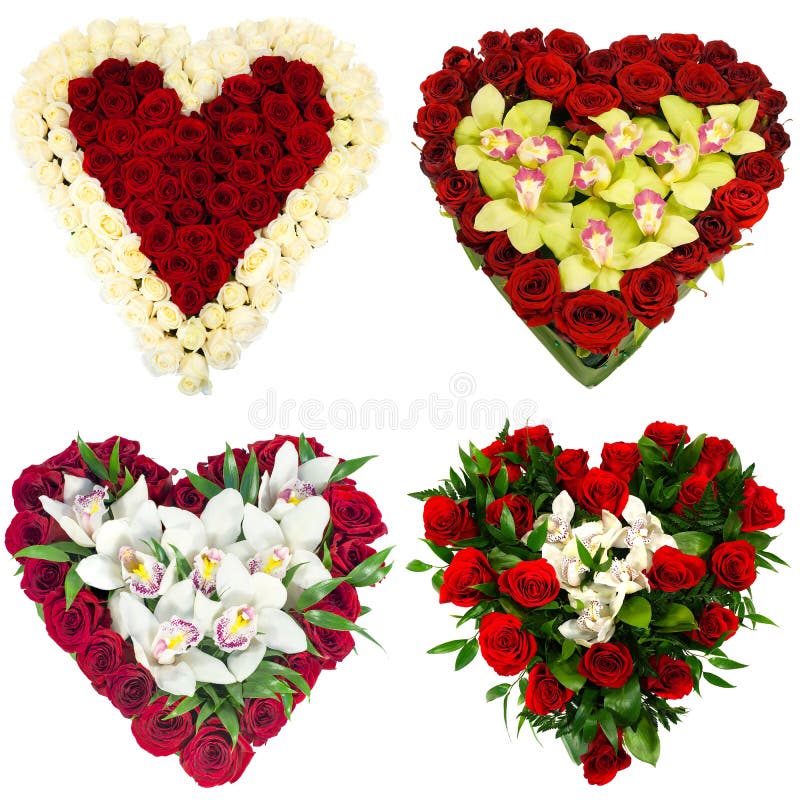 Set of Hearts Compositions of Fresh Flowers Stock Image - Image of ...