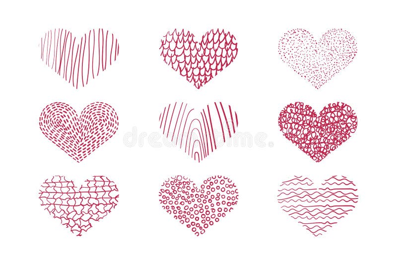 Set of Hearts with Decorative Fill Drawn by Hand Stock Vector ...