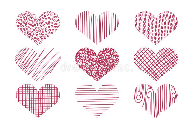 Set of Hearts with Decorative Fill Drawn by Hand Stock Vector ...
