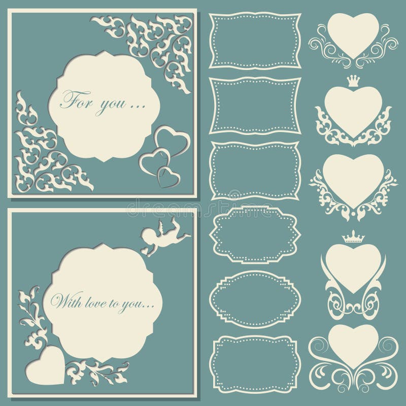Set Hearts and Frames of Different Shapes. Decorative Frame Cut Paper ...